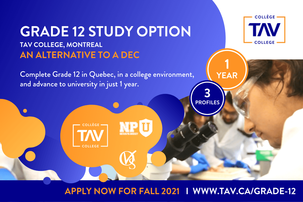 Option d'études - 12e année (012.TV) - TAV College - Grade 12 in Québec
